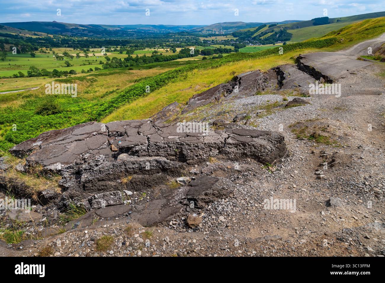 The old 'Broken Road' that once ran up the landslip of Mam Tor, now ...