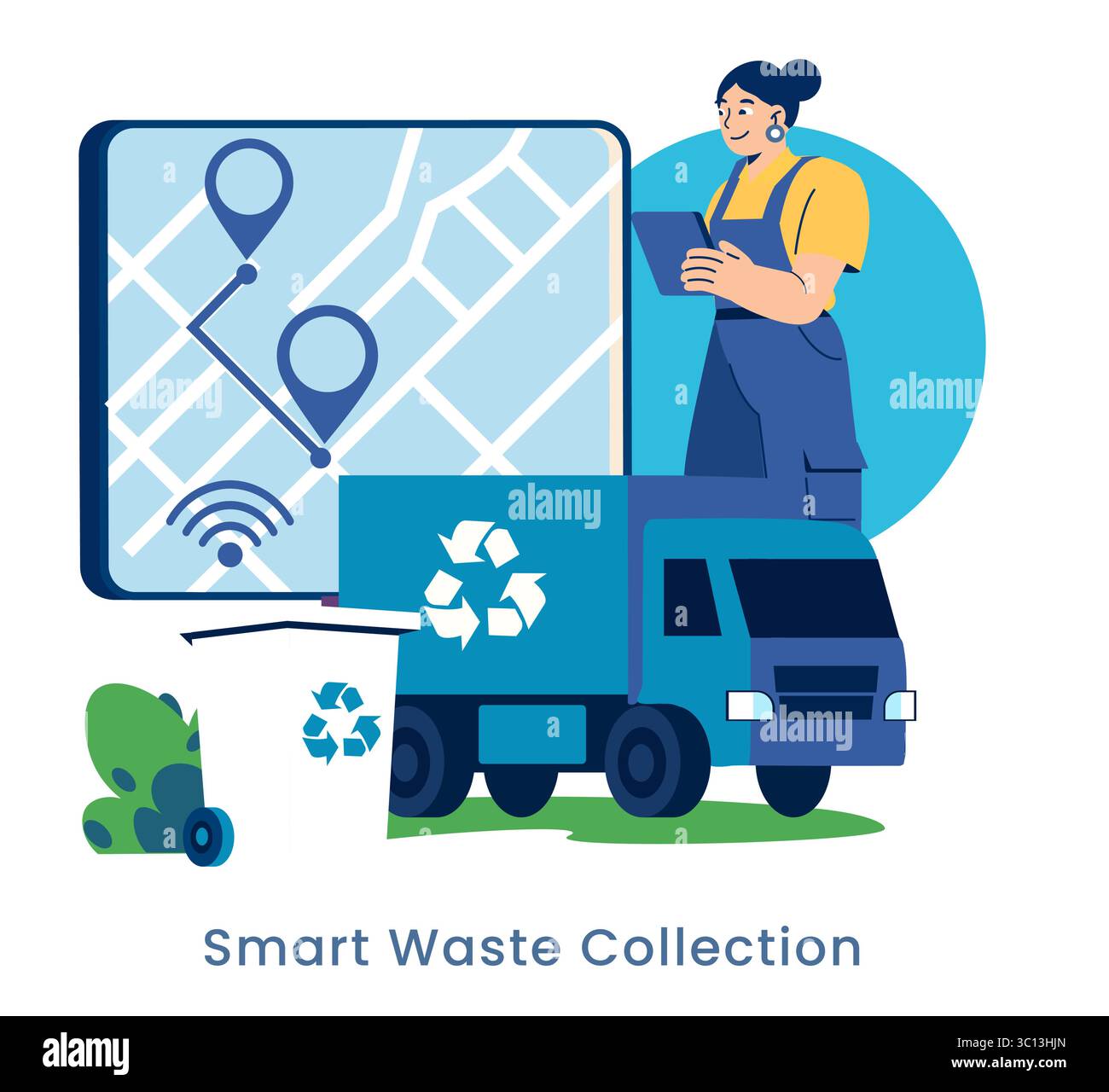 Smart Waste Collection concept. Woman managing recycling operations ...