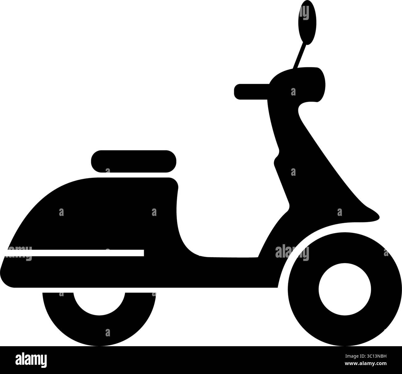 Vector silhouette of a classic retro scooter with curved body and ...