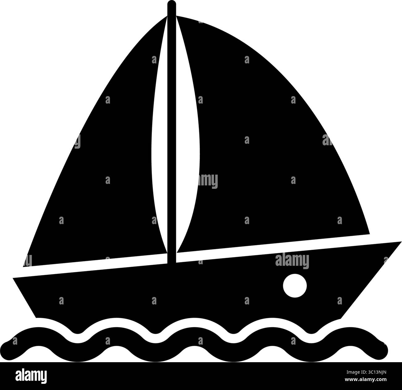 Simple black sailboat silhouette icon on water. Minimalist nautical ...