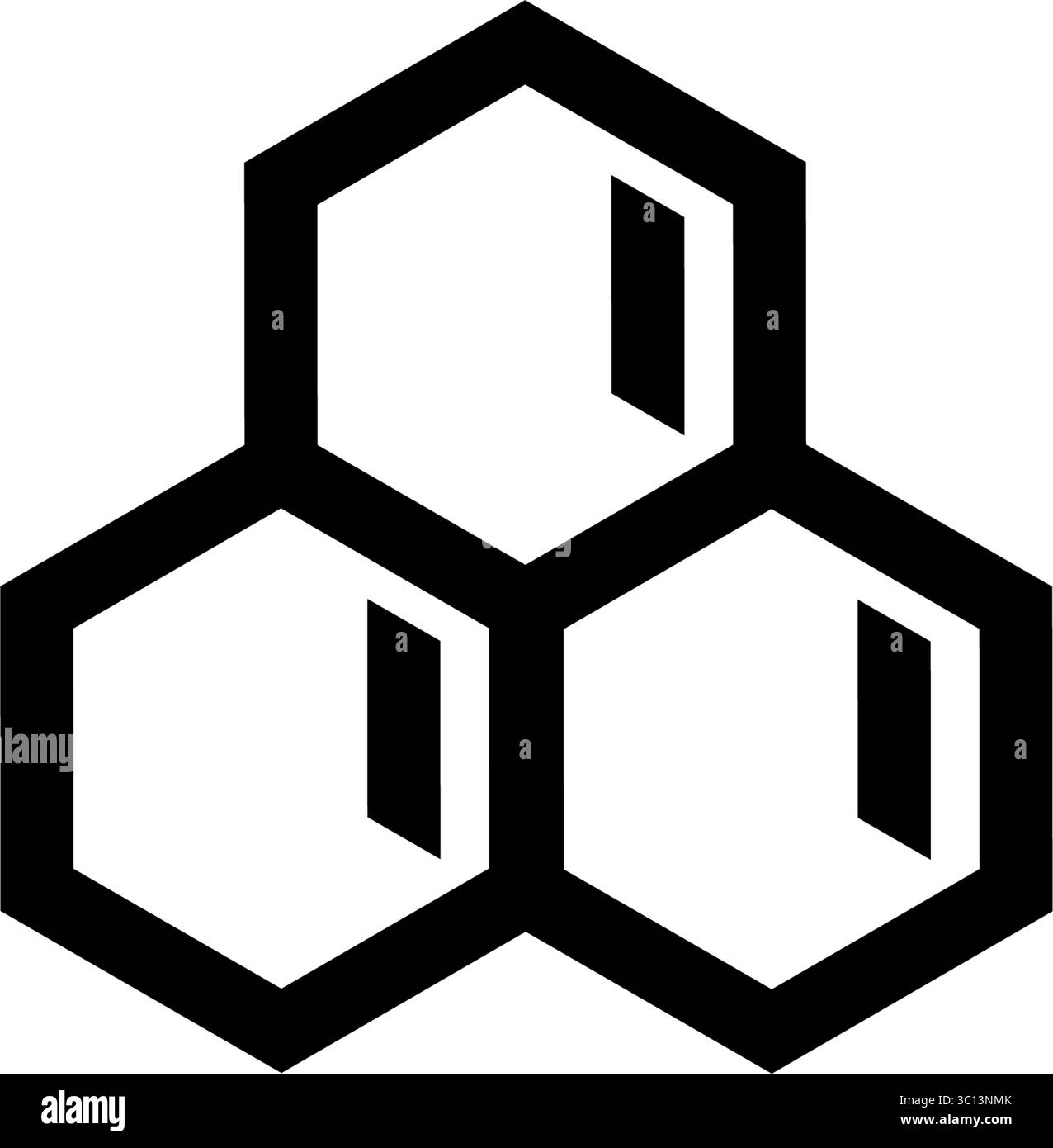 Minimalist black icon of three interconnected hexagons. Abstract ...