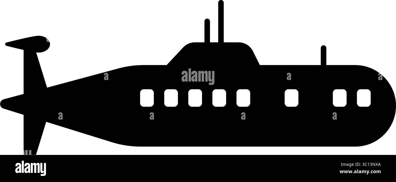Simple black submarine icon. Underwater vessel design for naval and ...