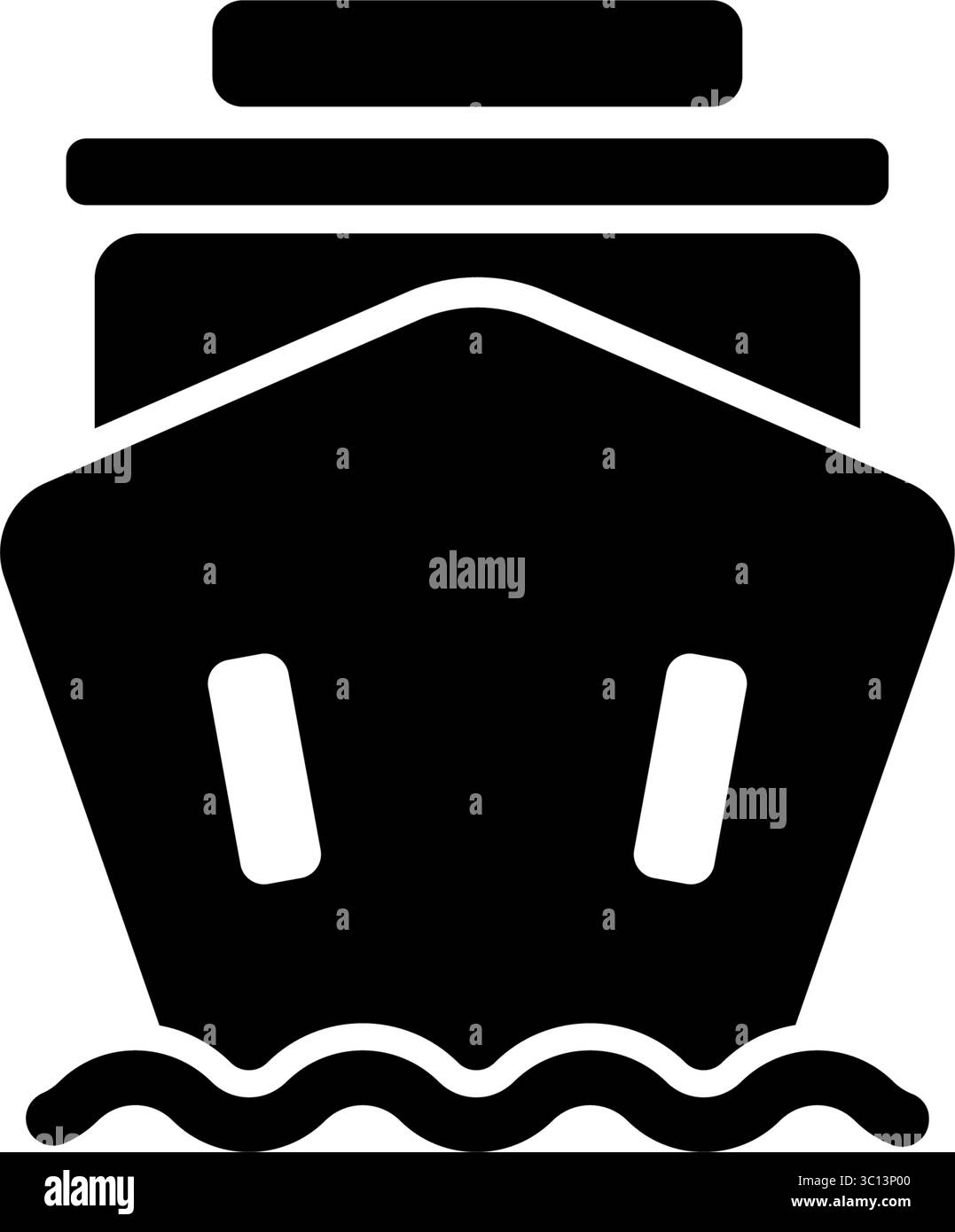 Minimalist black cruise ship icon with waves. Simple design for ...
