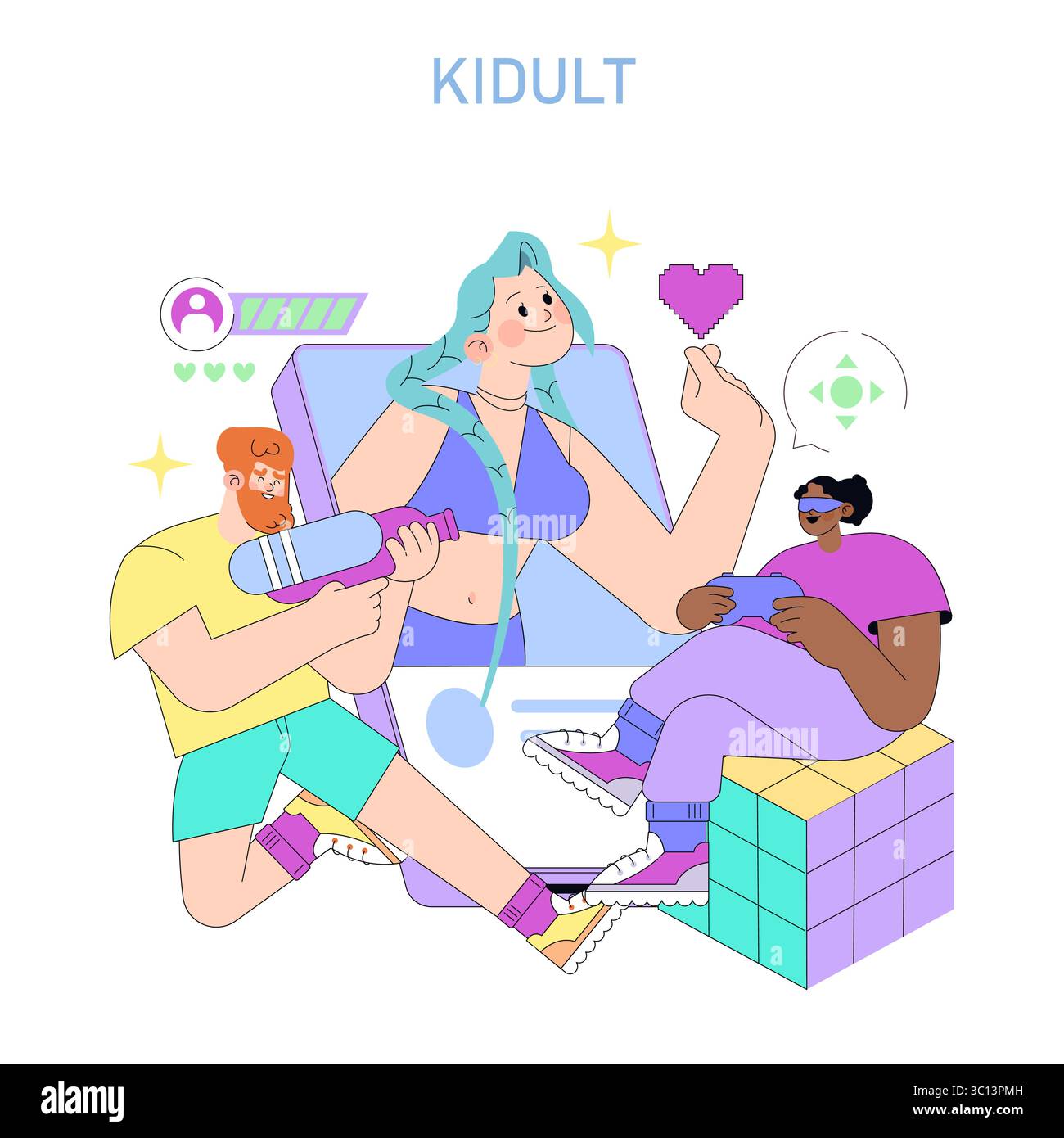 Vector illustration depicting two people enjoying leisure activities ...