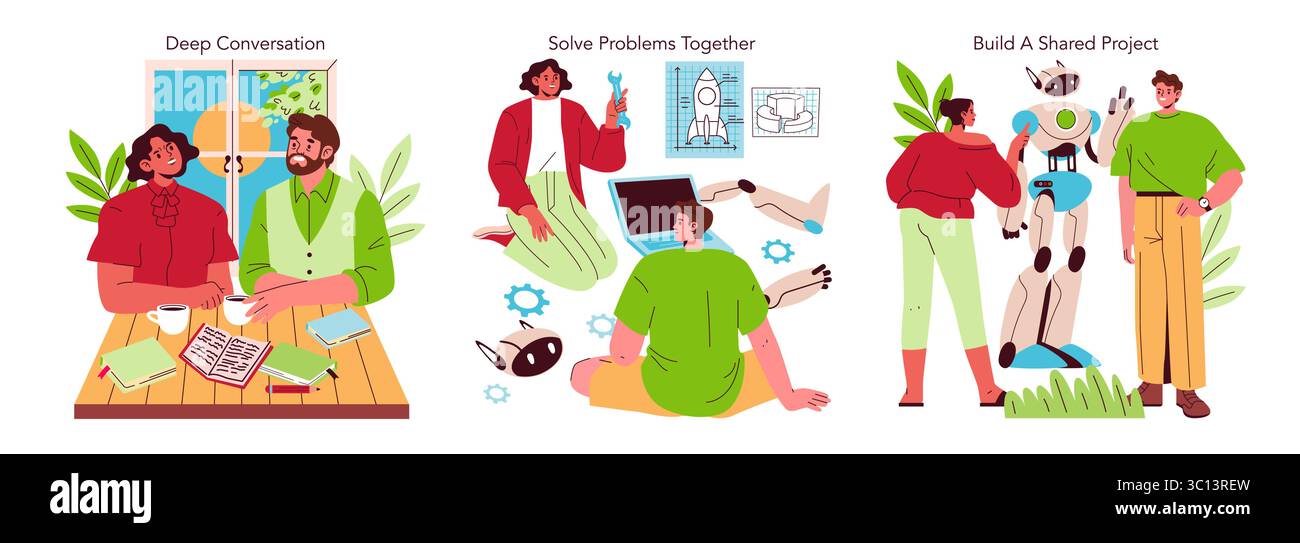 Vector illustration of people engaging in a deep conversation, solving ...