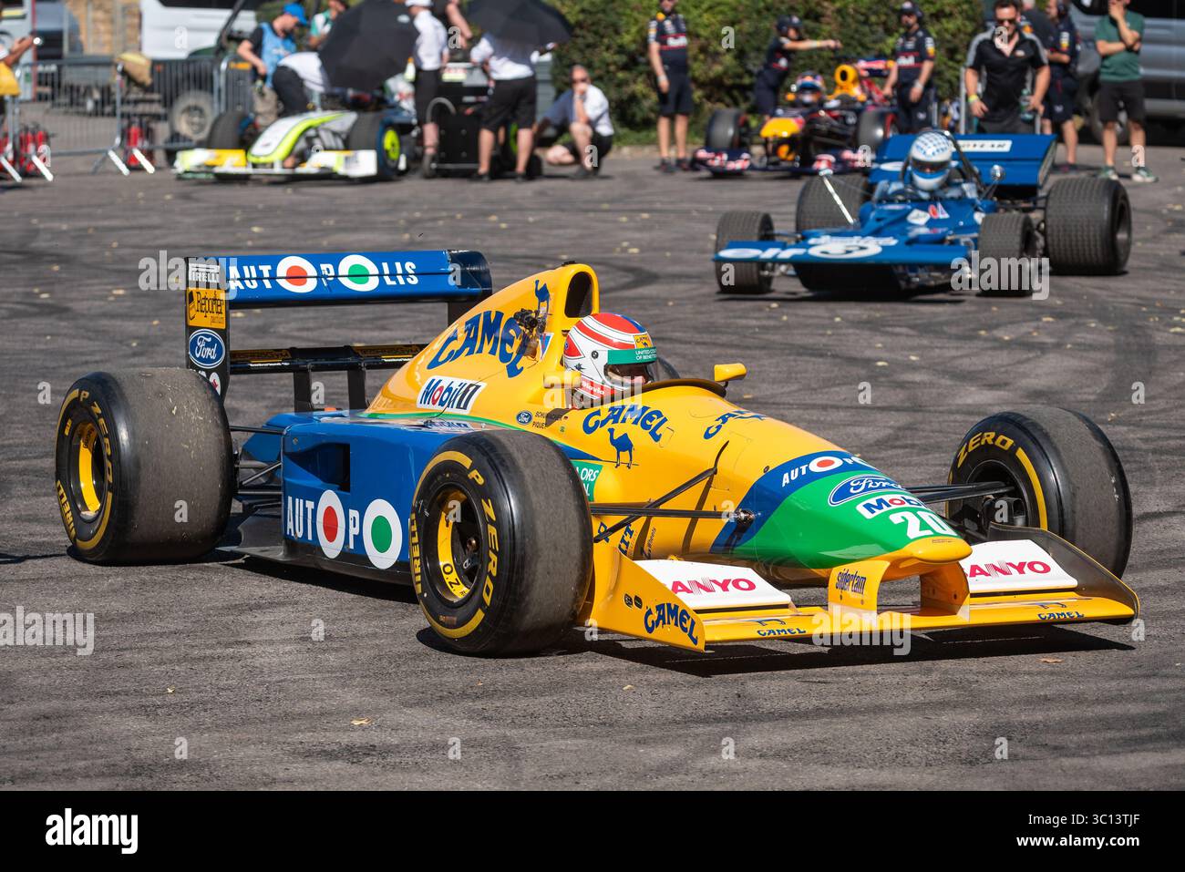 Benetton B191 Formula 1 racing car in assembly area before driving up ...