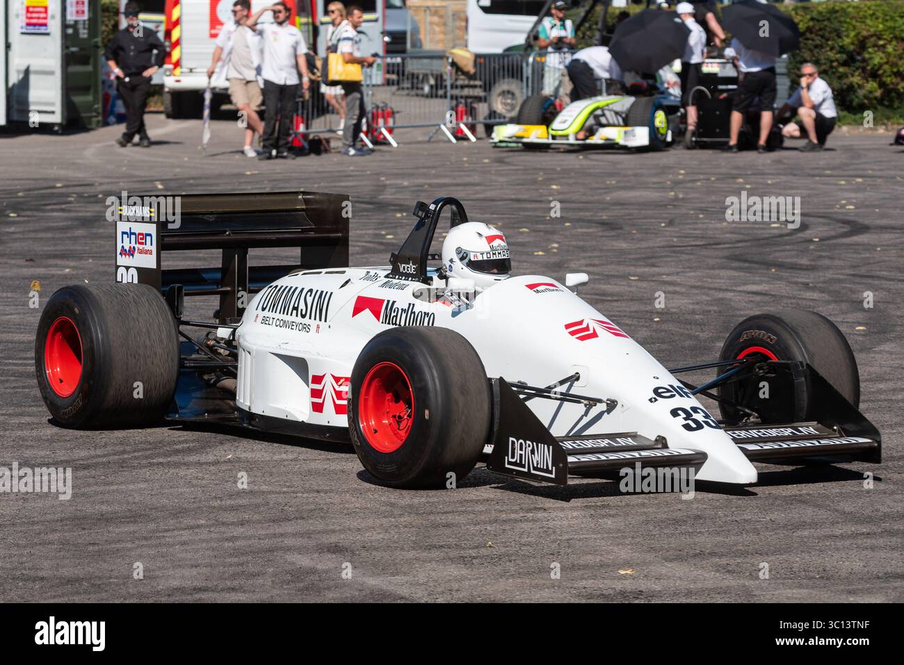 EuroBrun ER188 Formula 1 racing car in assembly area before driving up ...
