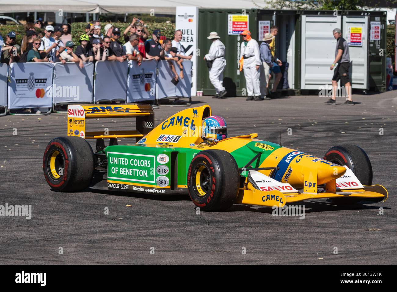 Benetton B192 Formula 1 racing car in assembly area before driving up ...