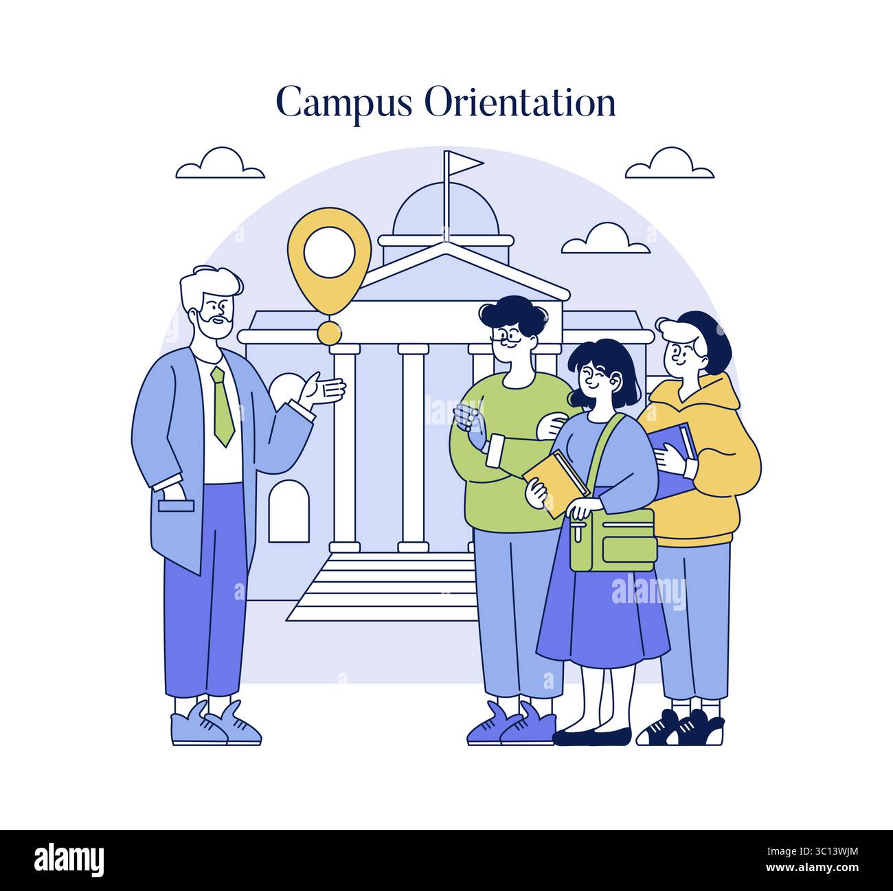 Vector illustration of a teacher guiding students during a campus ...