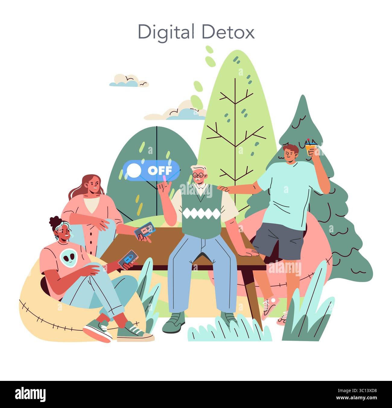 Digital detox concept group Stock Vector Images - Alamy