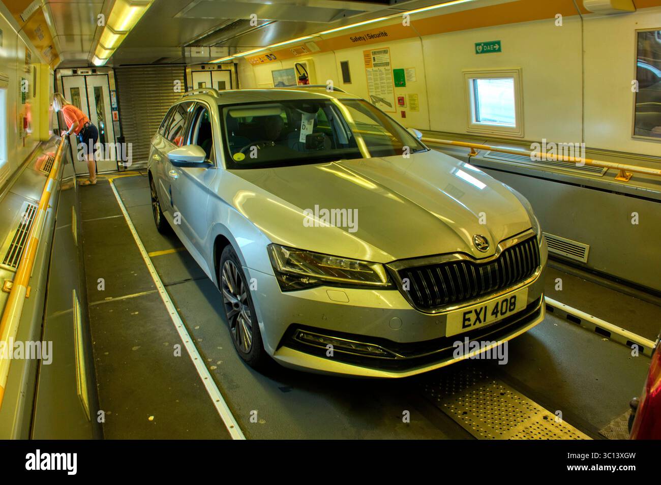 Inside Le Shuttle en route to Calais from Folkestone Stock Photo - Alamy