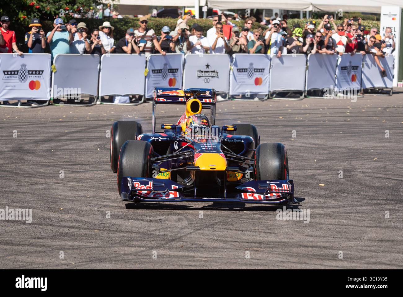 Red Bull RB7 Formula 1 racing car in assembly area before driving up ...