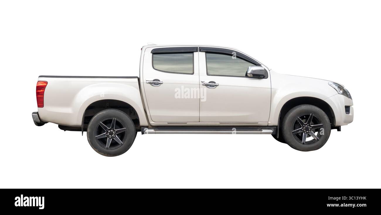 Right side view of clean white pickup truck is isolated on white ...