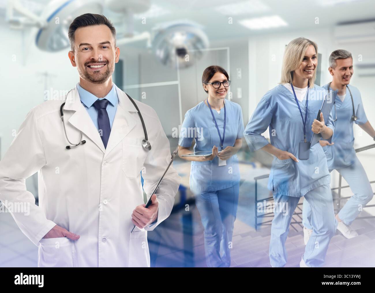 Group of doctors and surgery room, double exposure Stock Photo - Alamy