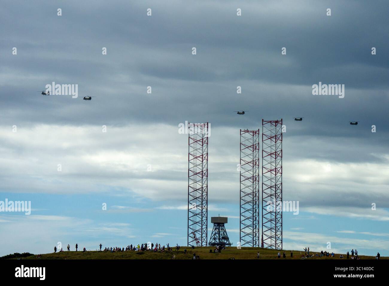 US military aircraft fly over Torry Battery at the entrance to Aberdeen ...