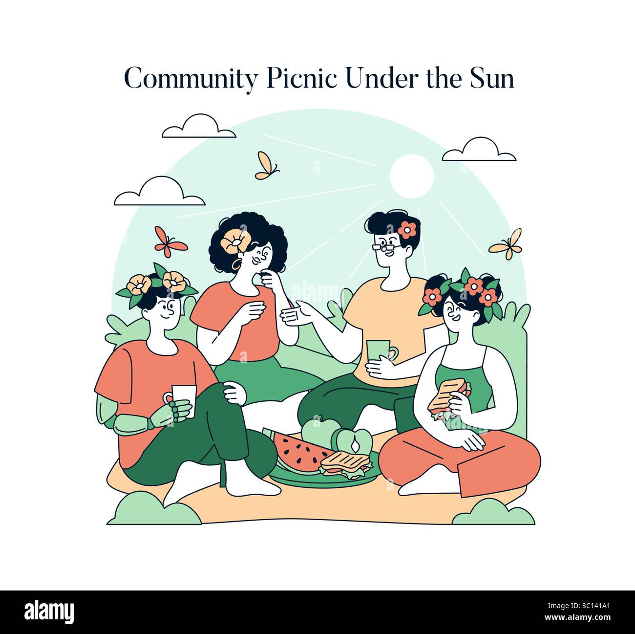 Group friends enjoying meal outdoor Stock Vector Images - Alamy