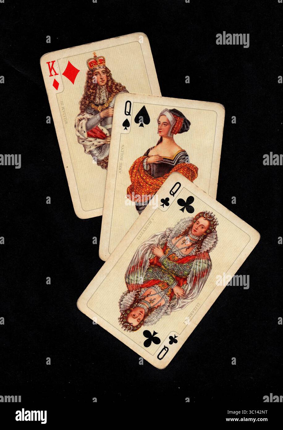 A hand of antique playing cards showing portraits of famous historical ...