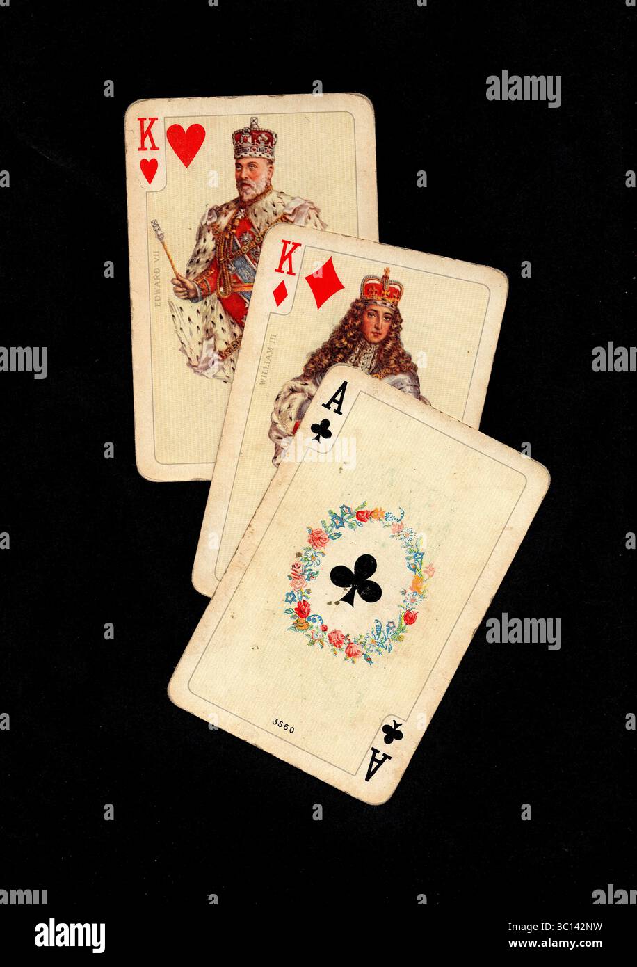 A hand of antique playing cards showing portraits of famous historical ...