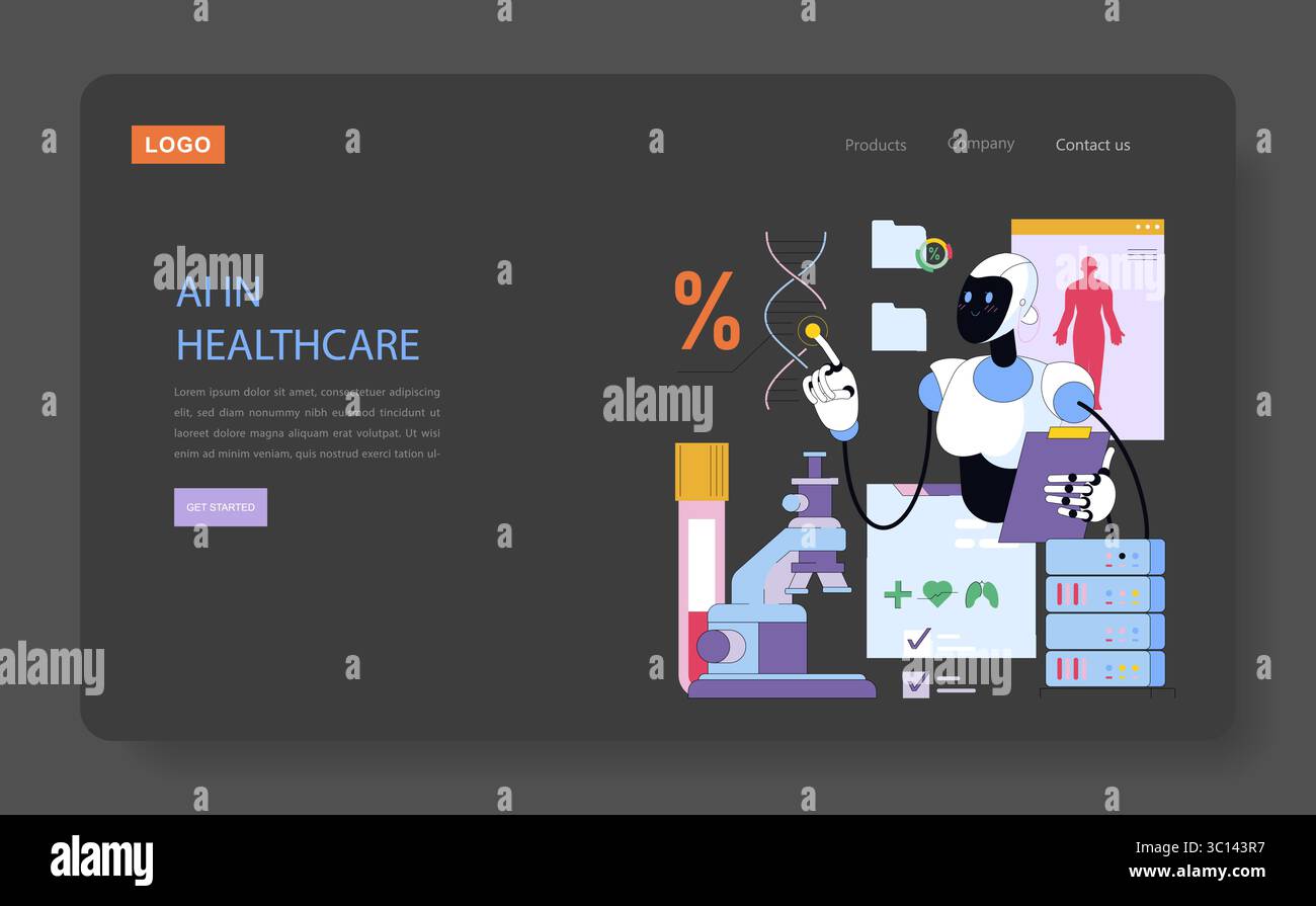 Vector illustration of AI in healthcare, depicting a robot interacting ...
