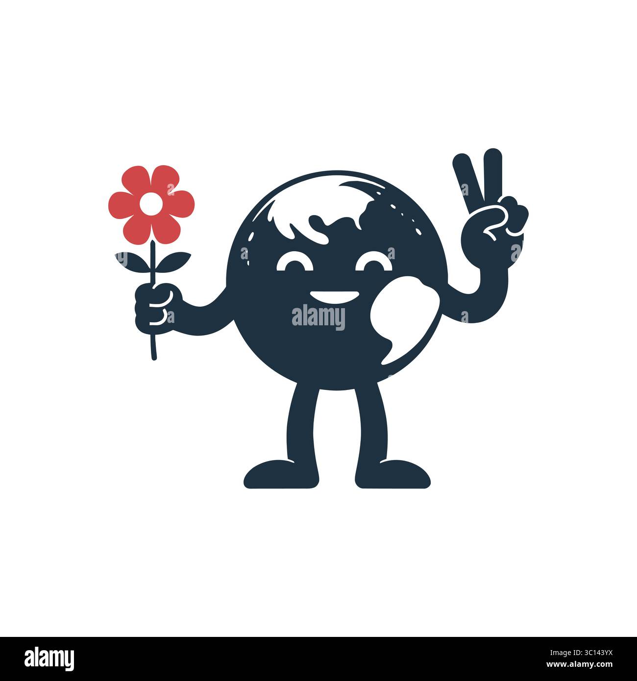 Happy Earth Day character with a flower and peace sign. A cute planet ...