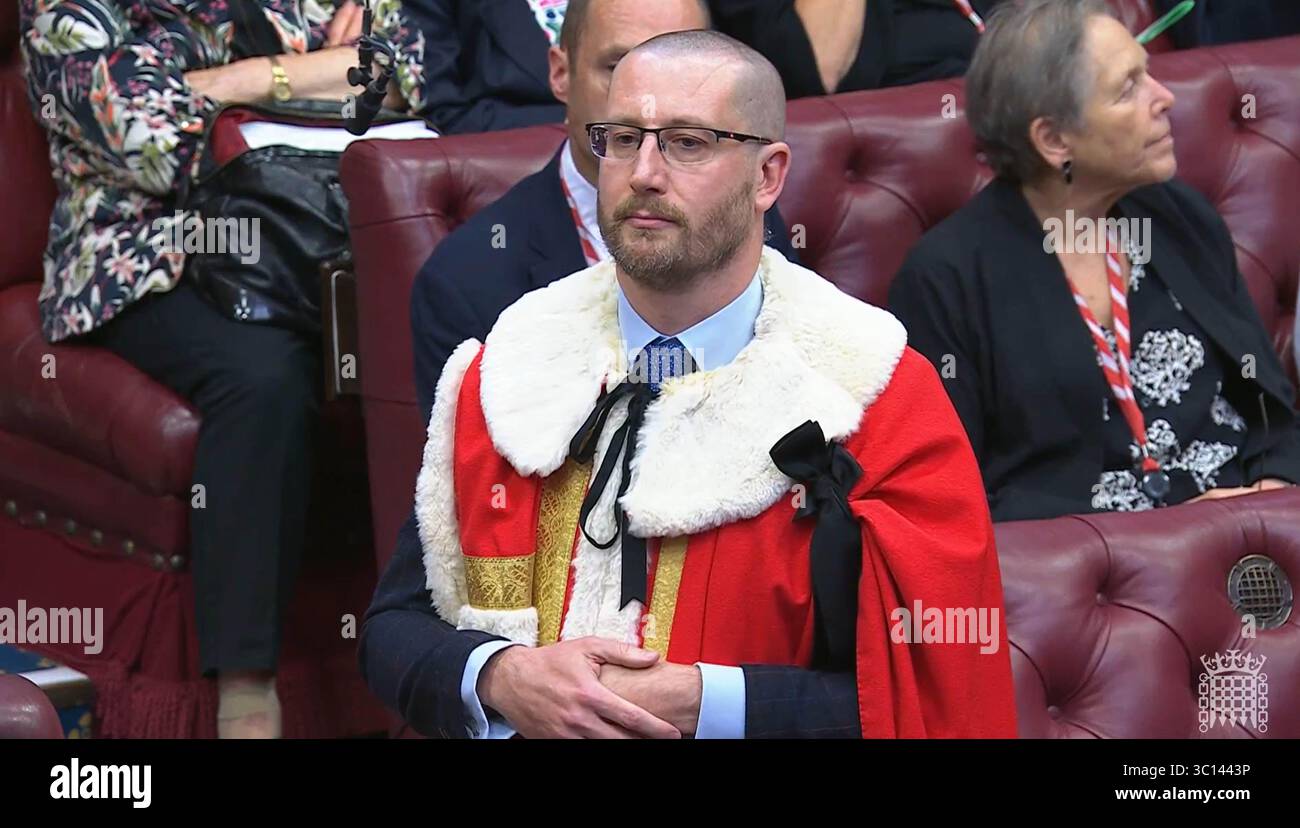 Screen grab of Lord Simon Case being sworn in to the House of Lords at ...