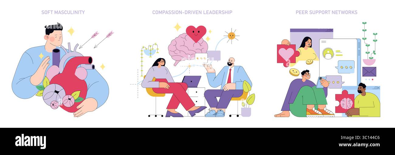 Vector illustration depicting soft masculinity, compassion-driven ...