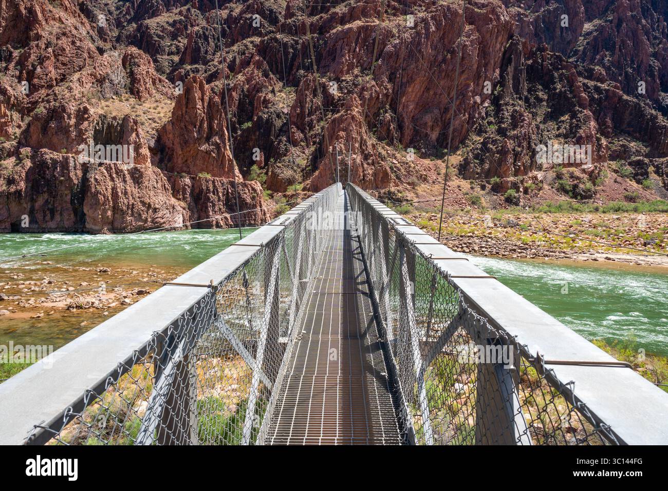 Horizontal View of Bright Angel Trail Bridge Over Colorado River Stock ...