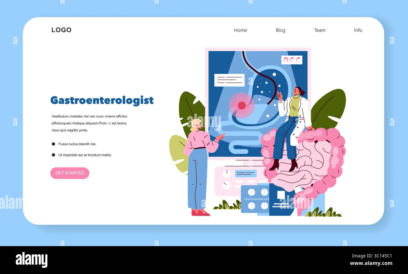 Vector illustration of a gastroenterologist consulting with a patient ...