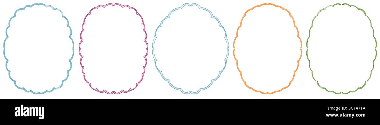 Set of oval hand drawn frames with decorative lines. Includes scalloped ...