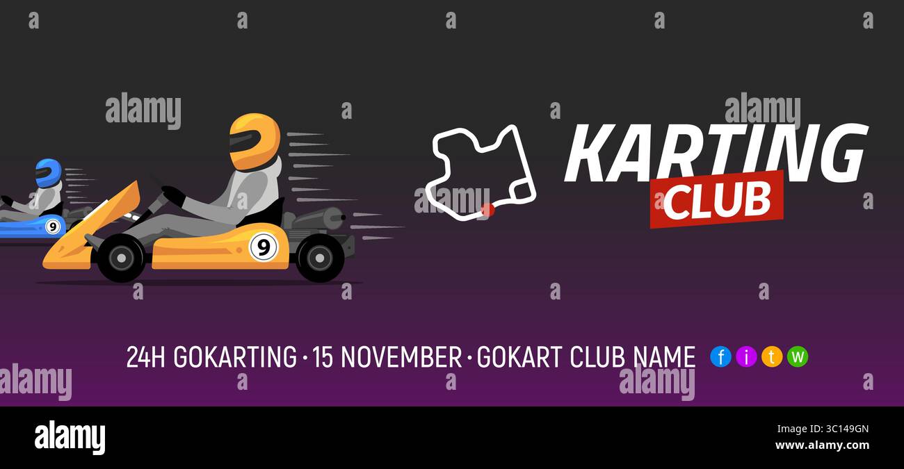 Go kart racing club poster driver in helmet karts background promoting ...