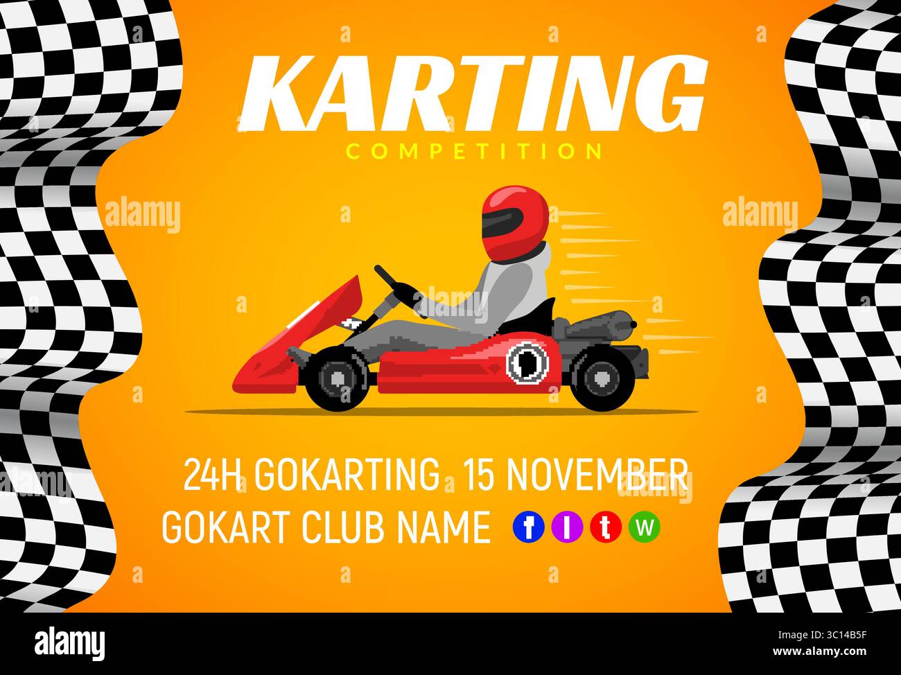 Go kart race background poster. Karting race car cartoon helmet driver ...