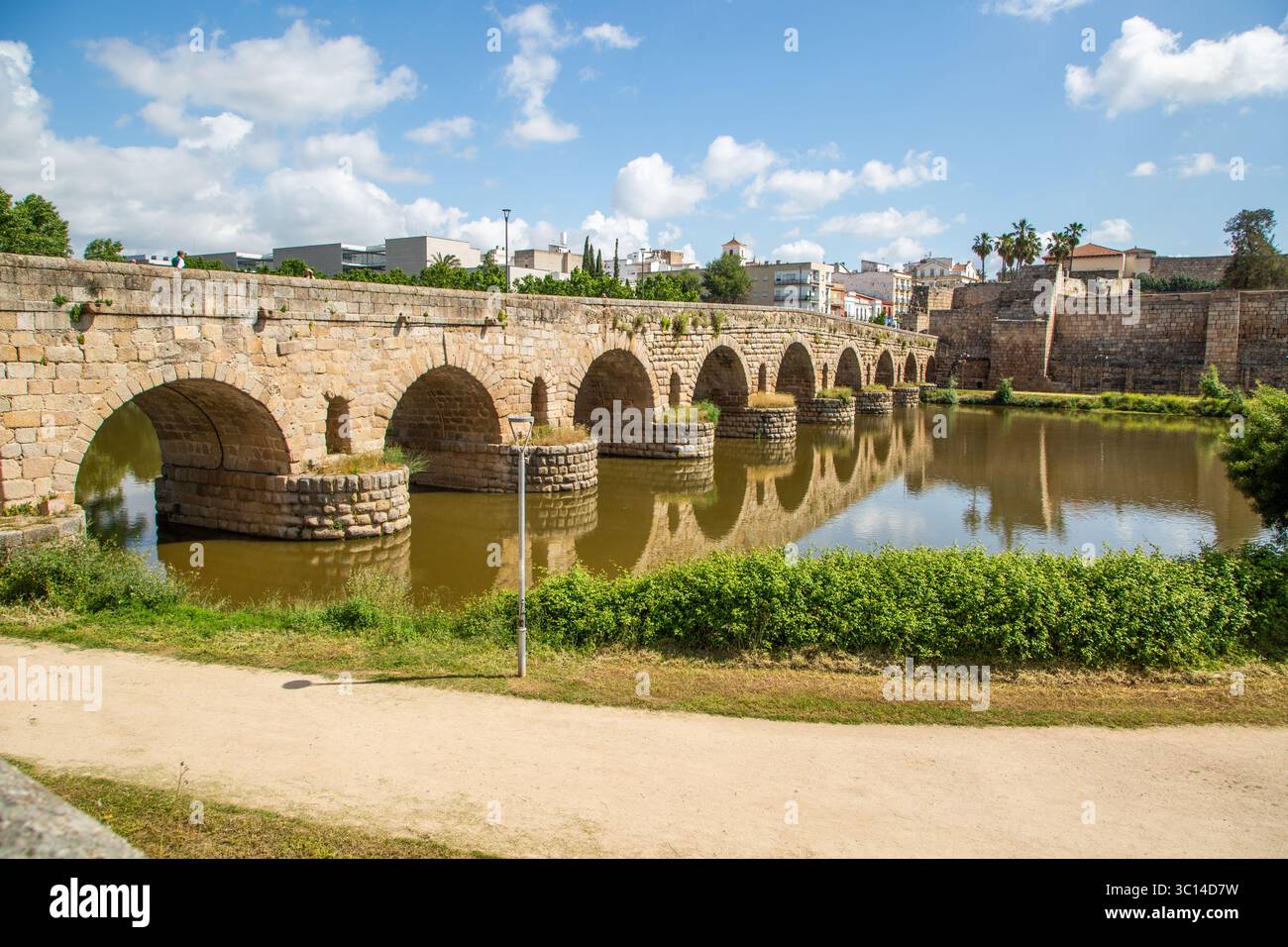 The Roman stone built bridge over the Guadiana River in the Spanish ...