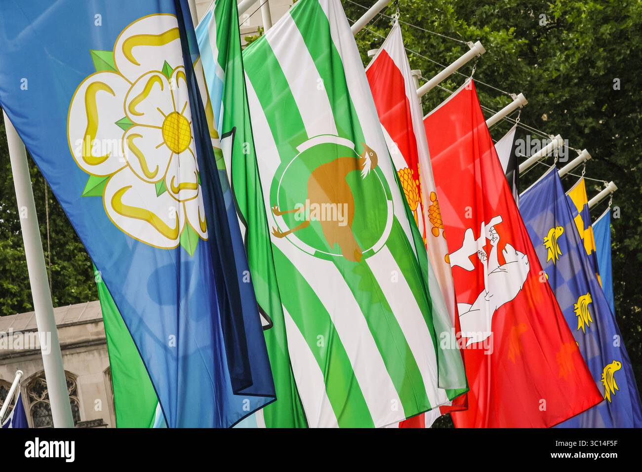London, UK. 22nd July, 2025. The flags of 50 historic counties have ...