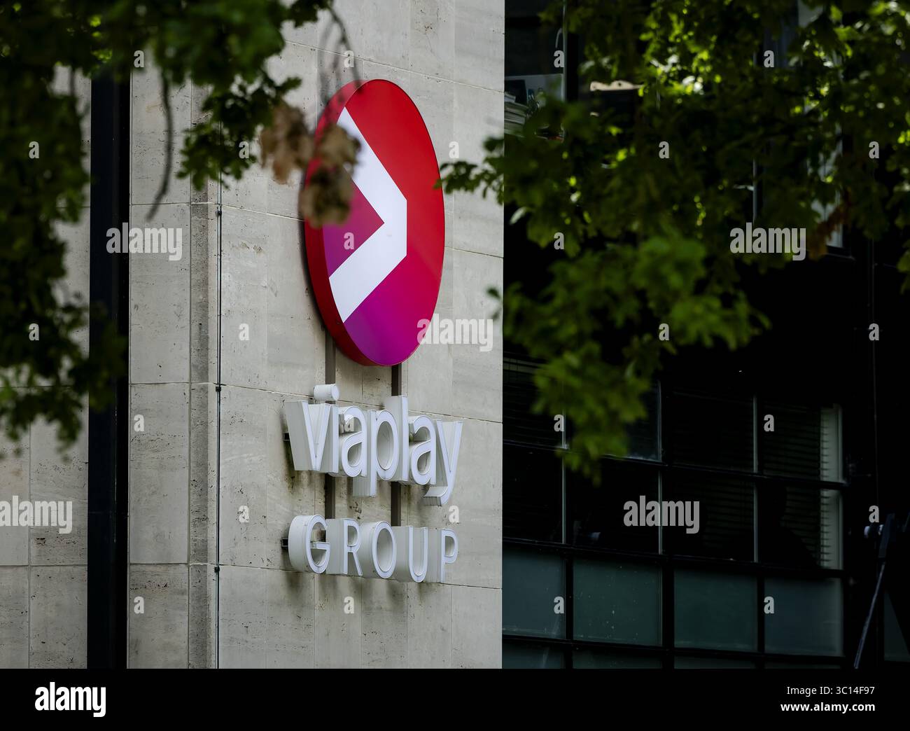 HILVERSUM - Logo of Viaplay Group at the Media Park. Dutch broadcasters ...