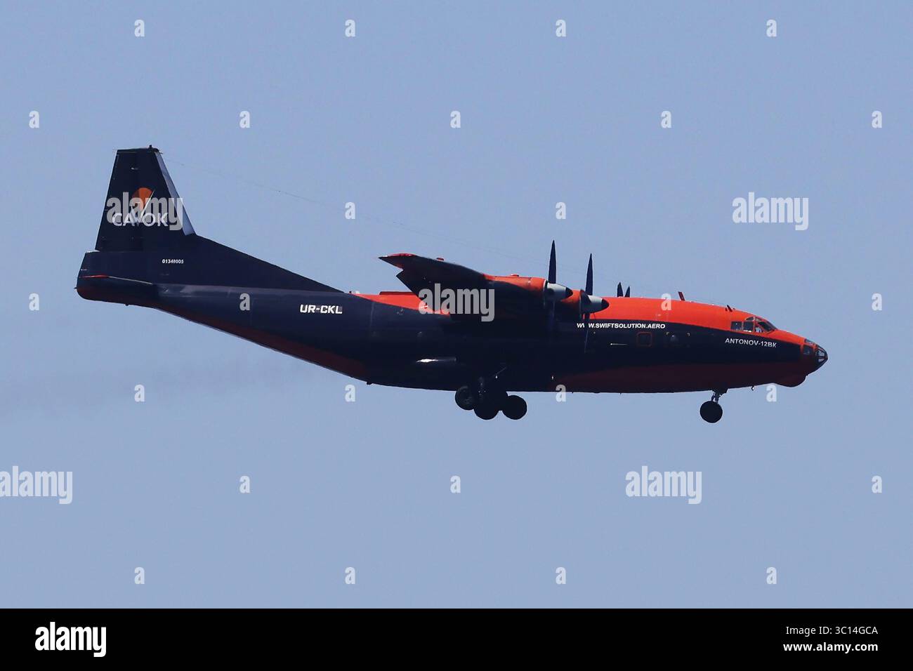 in the photo an Antonov 12BK of the Cavok company Stock Photo - Alamy