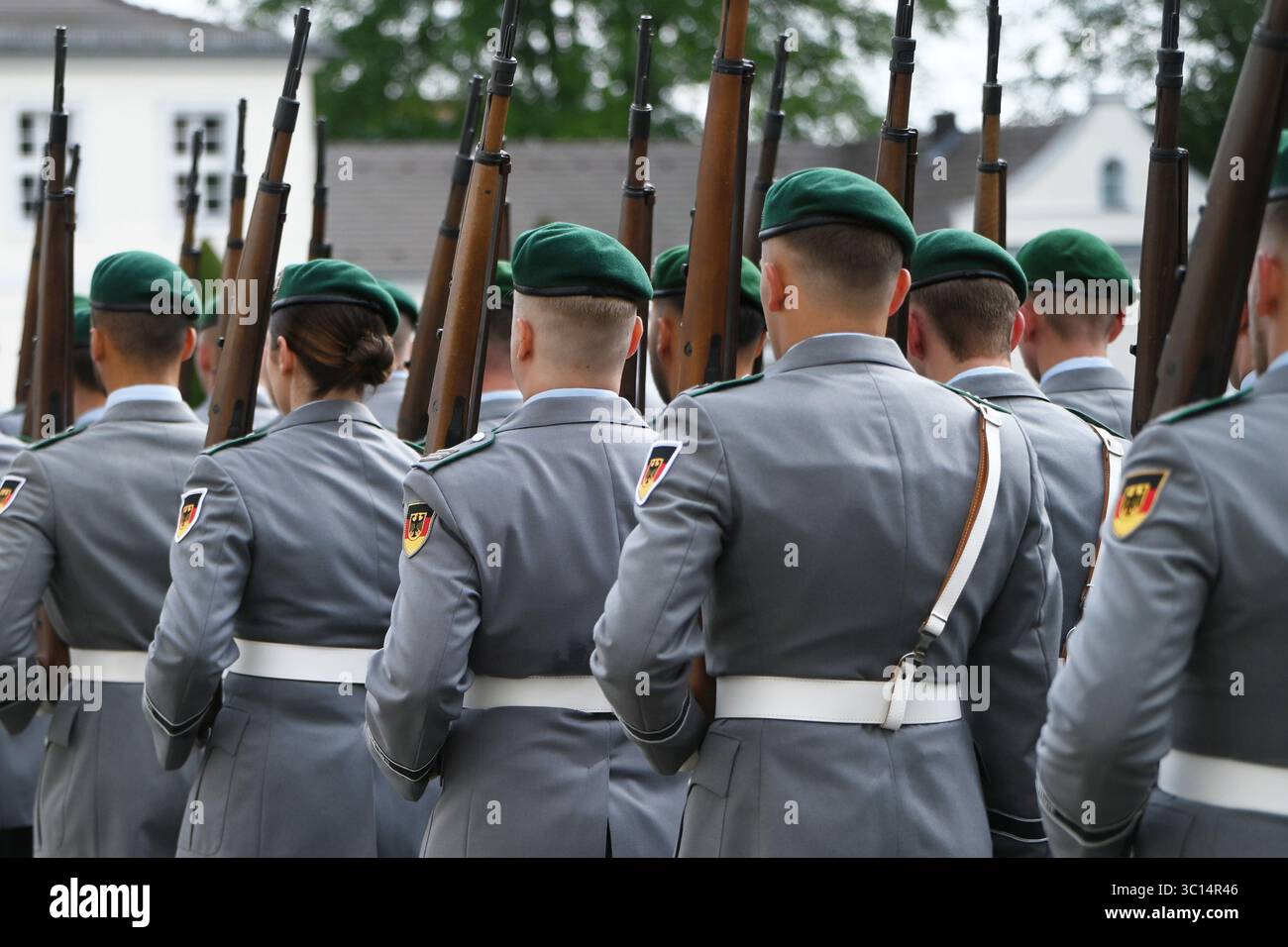 22 July 2025, Berlin: Bundeswehr soldiers march during a military ...