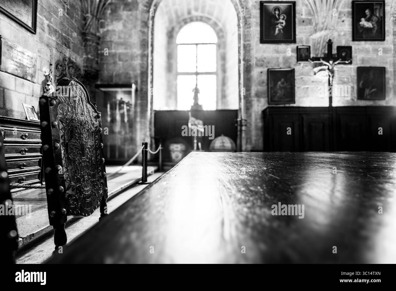 Carved wood church chair Black and White Stock Photos & Images - Alamy