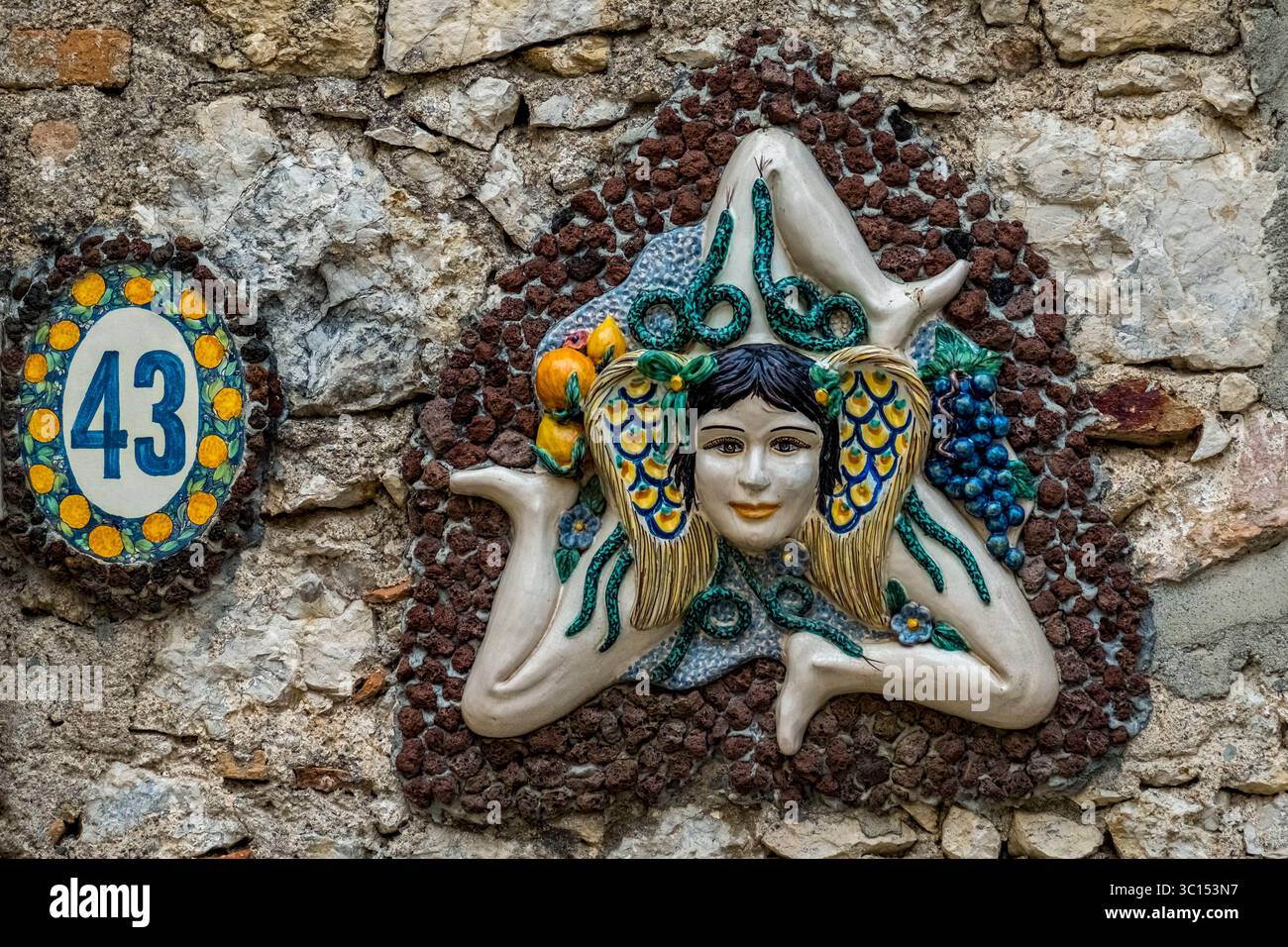 Artistic ceramic house and door sign, Trinacria, the three-legged ...