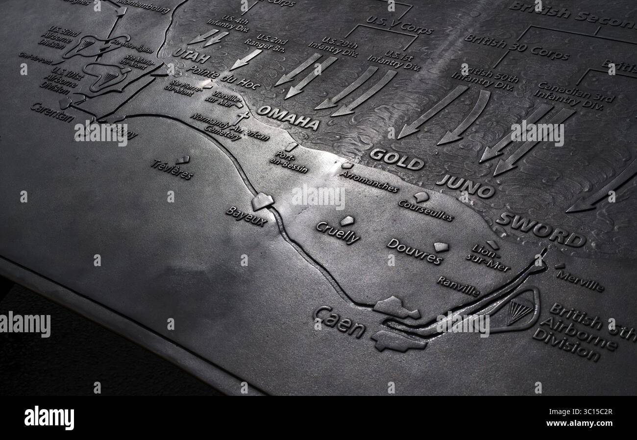Site plan, relief, map, visitor information, Pointe du Hoc, memorial ...