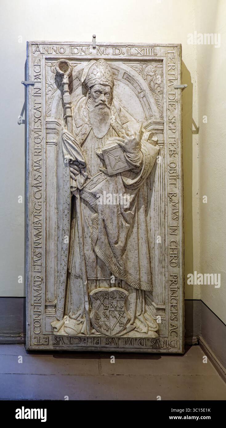 Historic tomb slab with the figure of a bishop, Museum Zeitzer Schloss ...