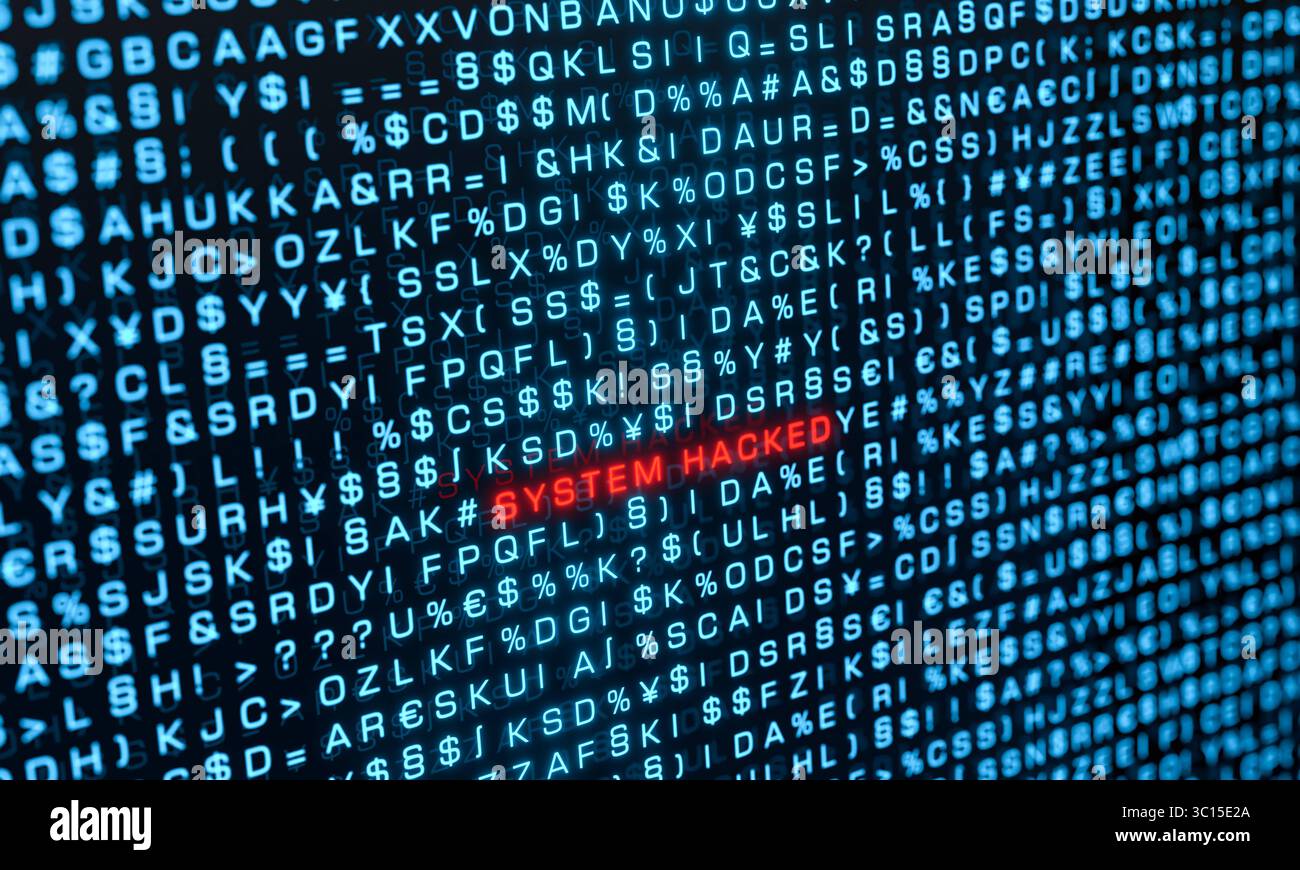 System hacked, computer warning sign. System hacked, computer warning ...