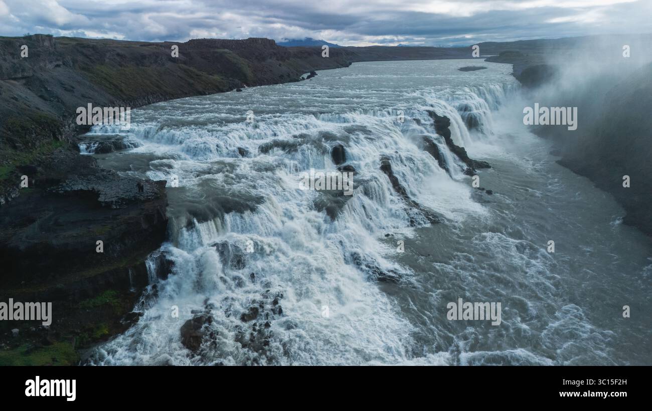 Gullfoss Waterfall showcases its majestic beauty as torrents of water ...