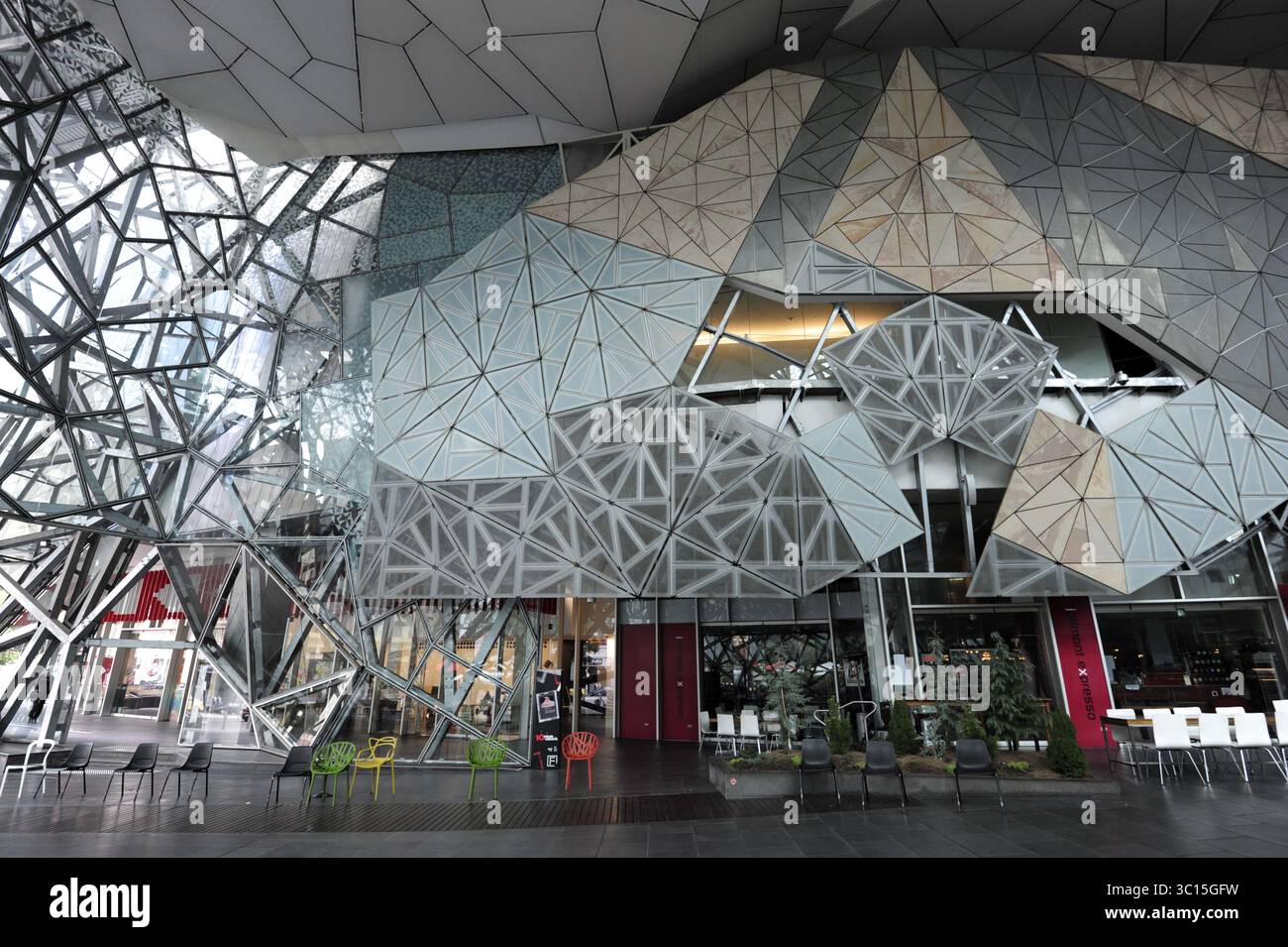 Federation Square, passage in the cultural centre, modern architecture ...