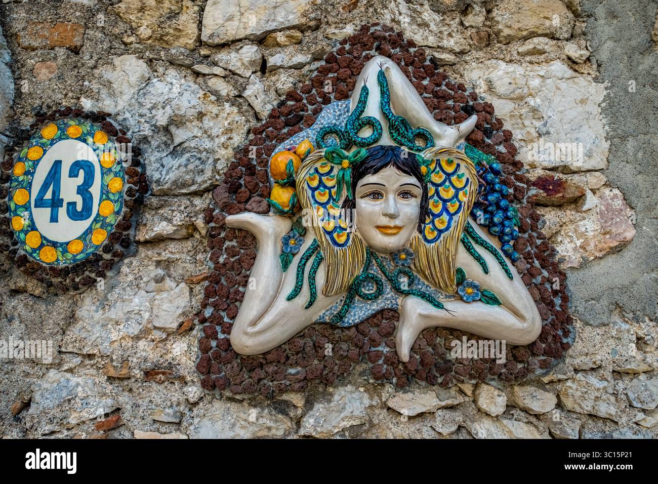 Artistic ceramic house and door sign, Trinacria, the three-legged ...