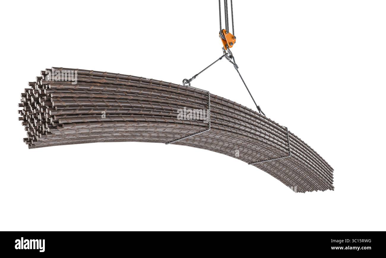 Crane lifting rebar steel bars transparent background 3d Stock Photo ...