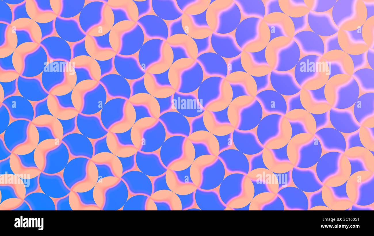 Blue and Peach Geometric Chain Link Pattern with Abstract Rounded Forms ...