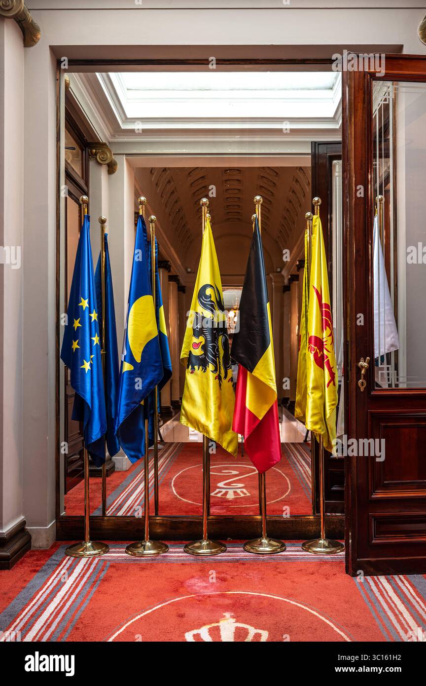 Interior design of the Senate with flags in the Federal Parliament in ...