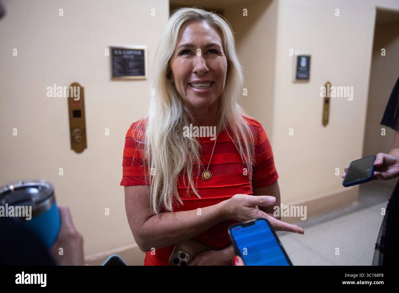 Rep. Marjorie Taylor Greene (R-Ga.) speaks with reporters at the U.S ...