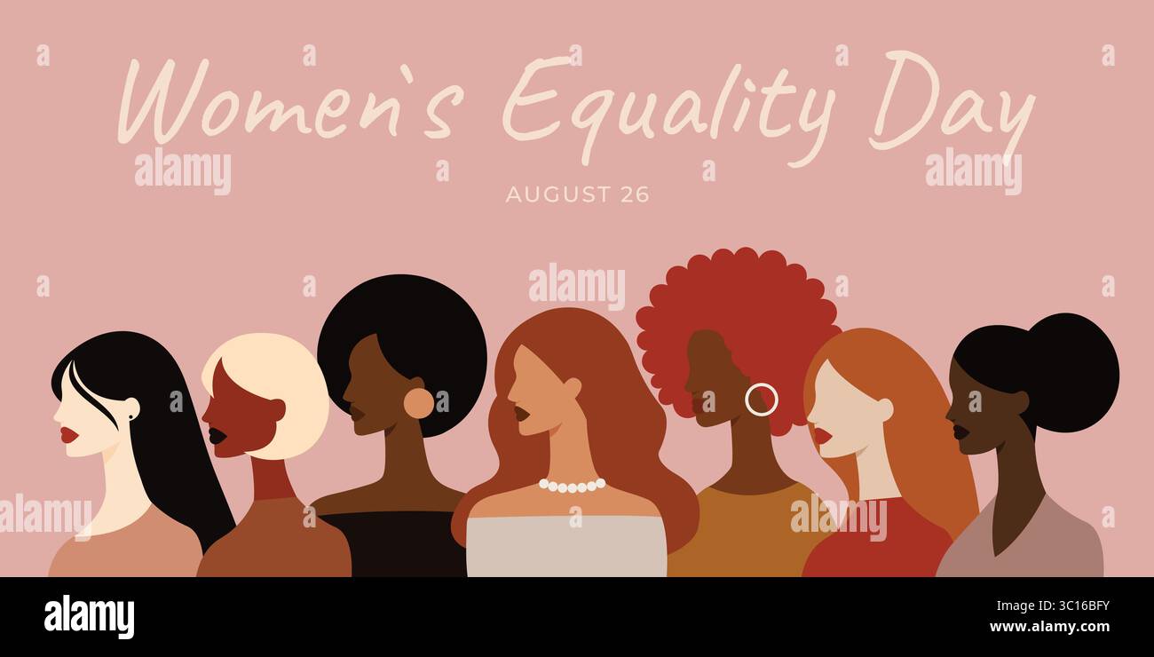 Womens Equality Day Banner with Diverse Female Silhouettes Vector ...
