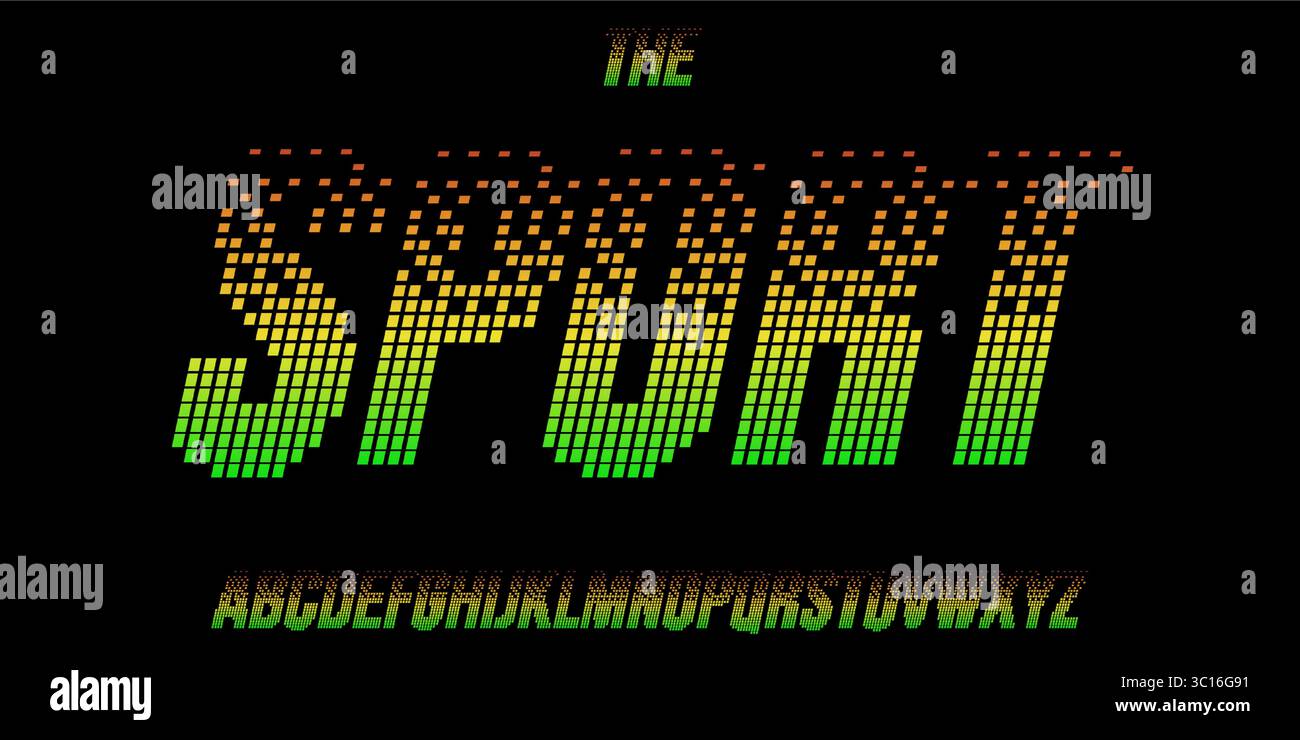 Equalizer pixel font, bold gradient alphabet, digital dynamic letters ...